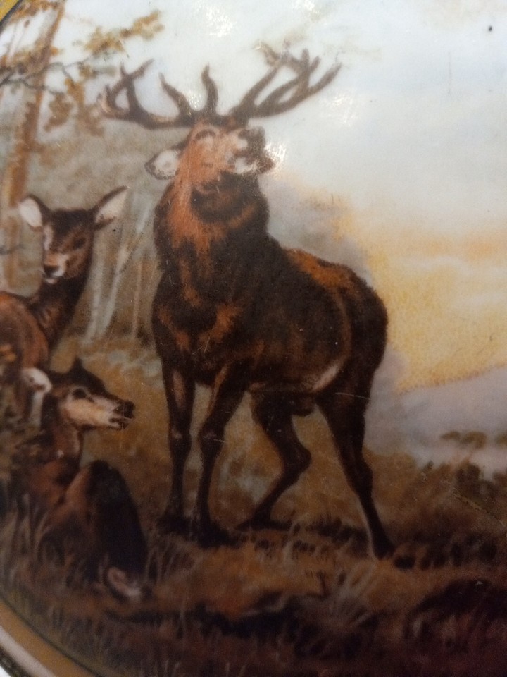 Antique Stag Scene Beveled Mirror Faux Antler Handle Hand-painted ...