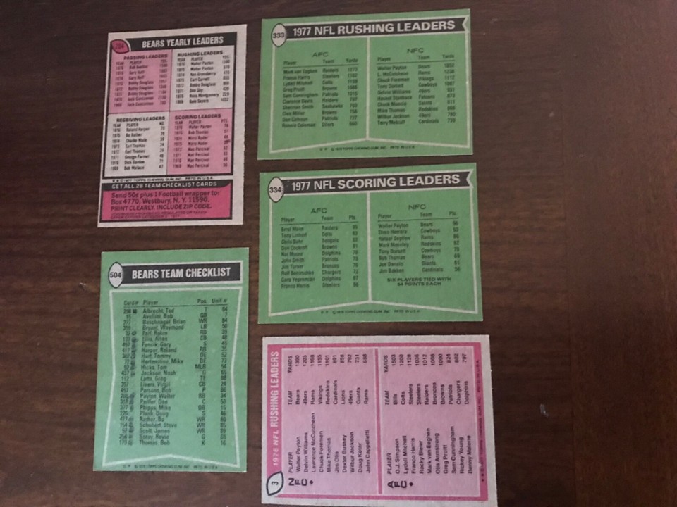 1977 topps football #3 1976 rushing leaders Payton/Simpson lot 5 cards ...