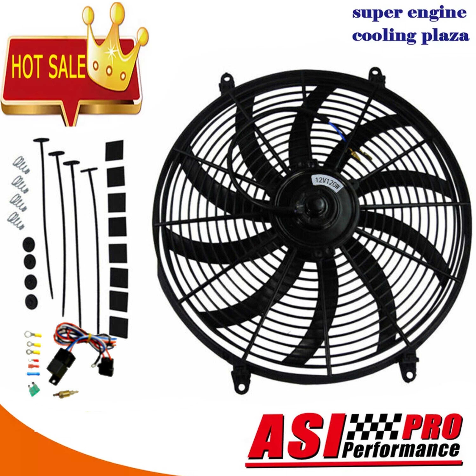 12V Cooling Fan 1000 CFM 16 Inch Electric Radiator Fan Kit - 12V 120W ...