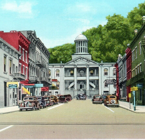 Vintage Postcard Meigs County Court House Pomeroy Ohio Main Street ...