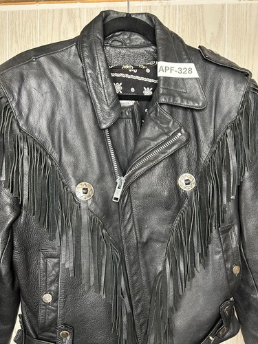 Open Road Motorcycle Jacket Men's Small Black Leather Fringed ...