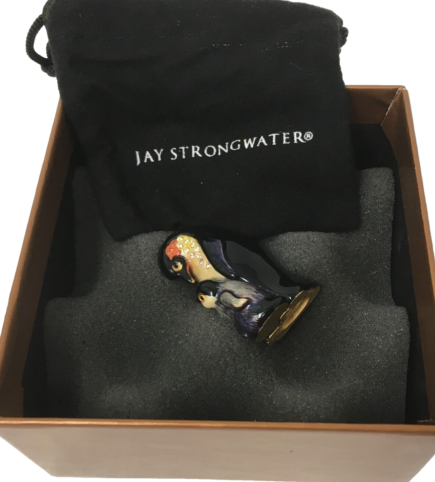 Jay Strongwater Mother Baby Penguin Figurine w/ Swarovski Crystals Mint ...
