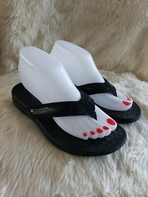 VIONIC TIDE II Black Patent Thong Toe Post Sandal Orthaheel Dr Weil 37 ...
