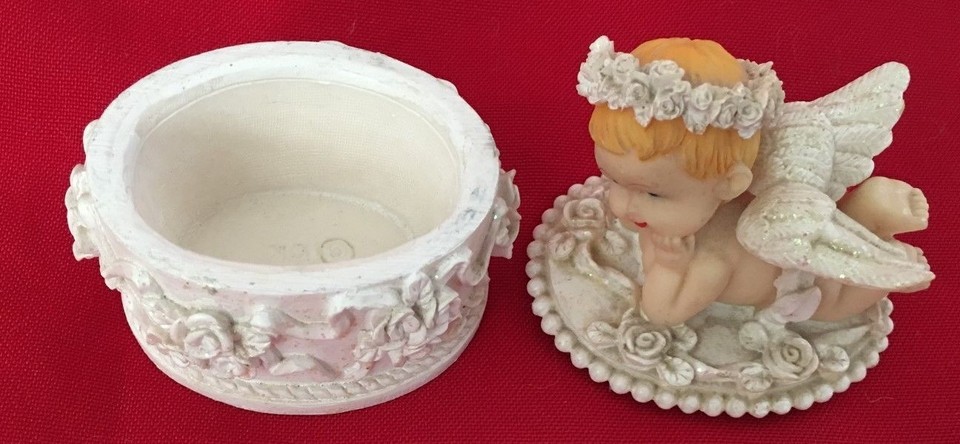 White 3 1/4" Baby Angel Trinket Box Figurine | eBay