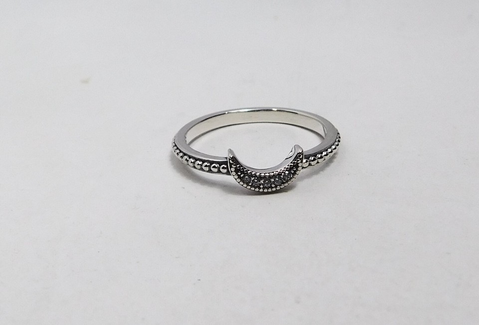 Authentic Pandora Ring, Crescent Moon Beaded Ring, #199156C01 | eBay