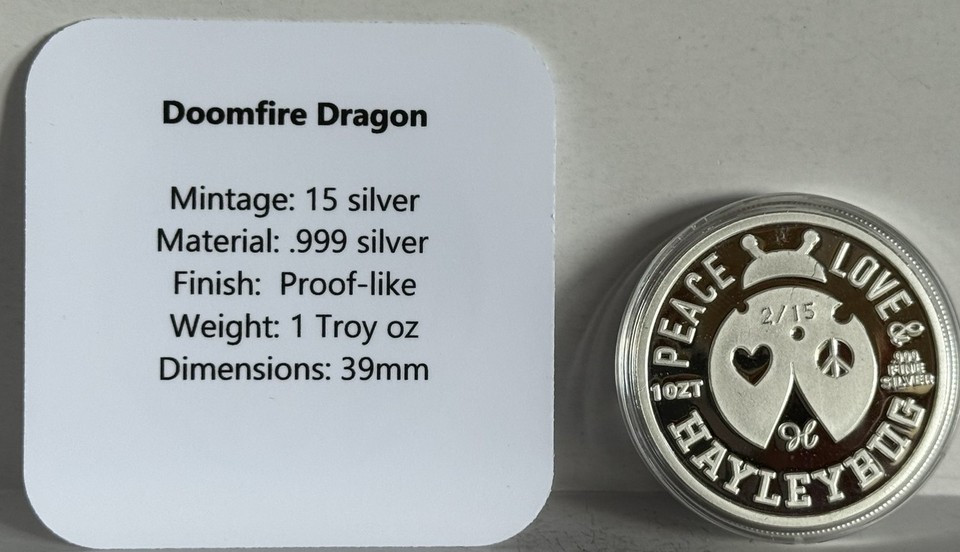 Hayleybug 1 oz Doomfire Dragon Silver Round Mintage of 15 w/ COA | eBay