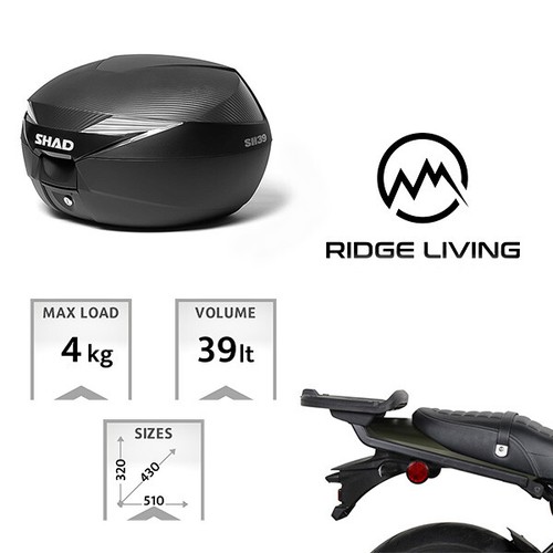 SHAD SH39 Carbon 39L Top Box + Fitting Kit Fits Kawasaki Z900RS 2020 ...