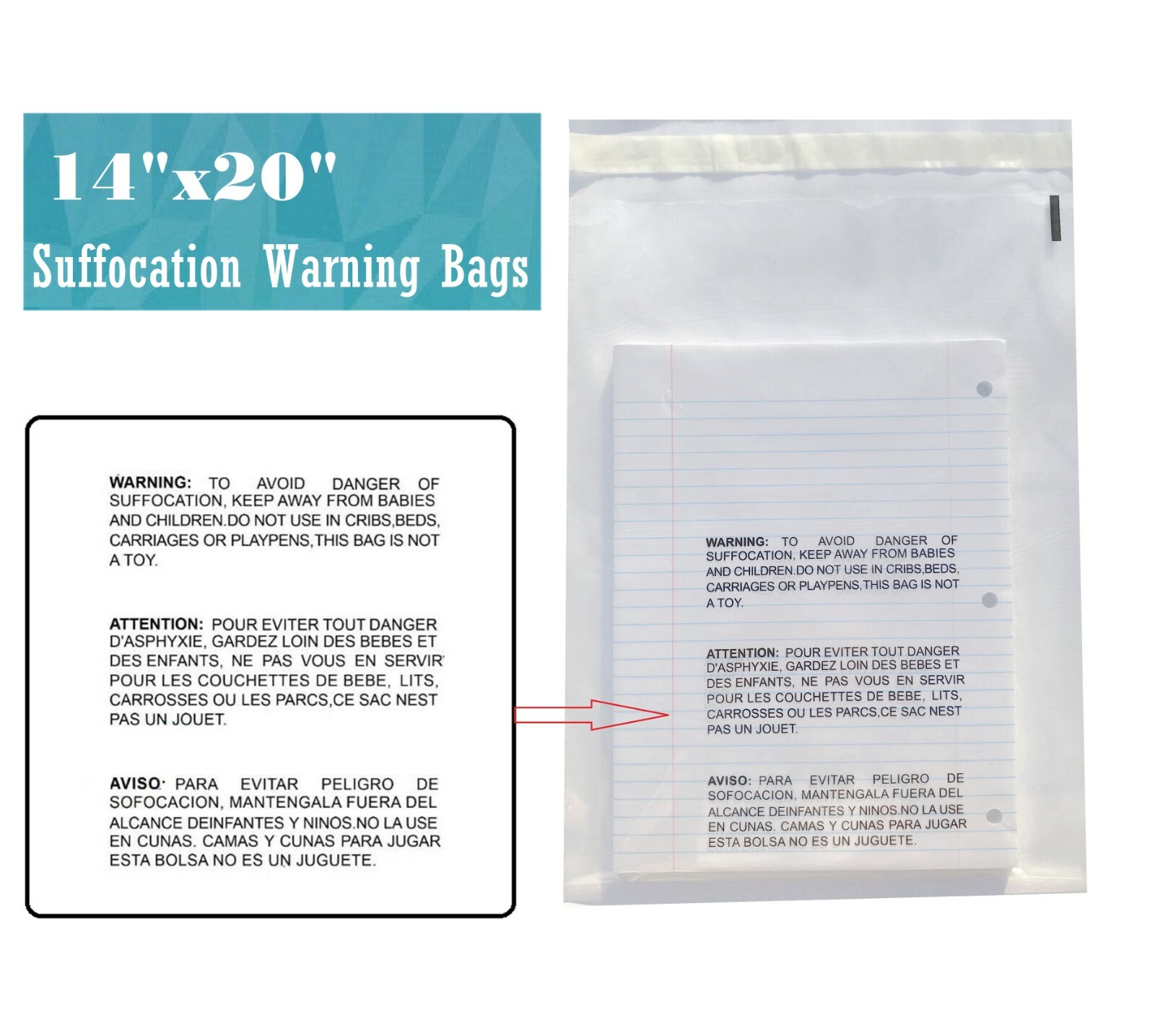 14x20 Clear Suffocation Warning Poly Self Seal Bags -ST ShipMailers | eBay