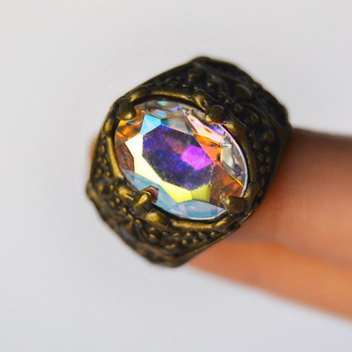 Dwarven King's Jewel Bronze Unisex Ring - Rainbow Crystal - Tolkien ...