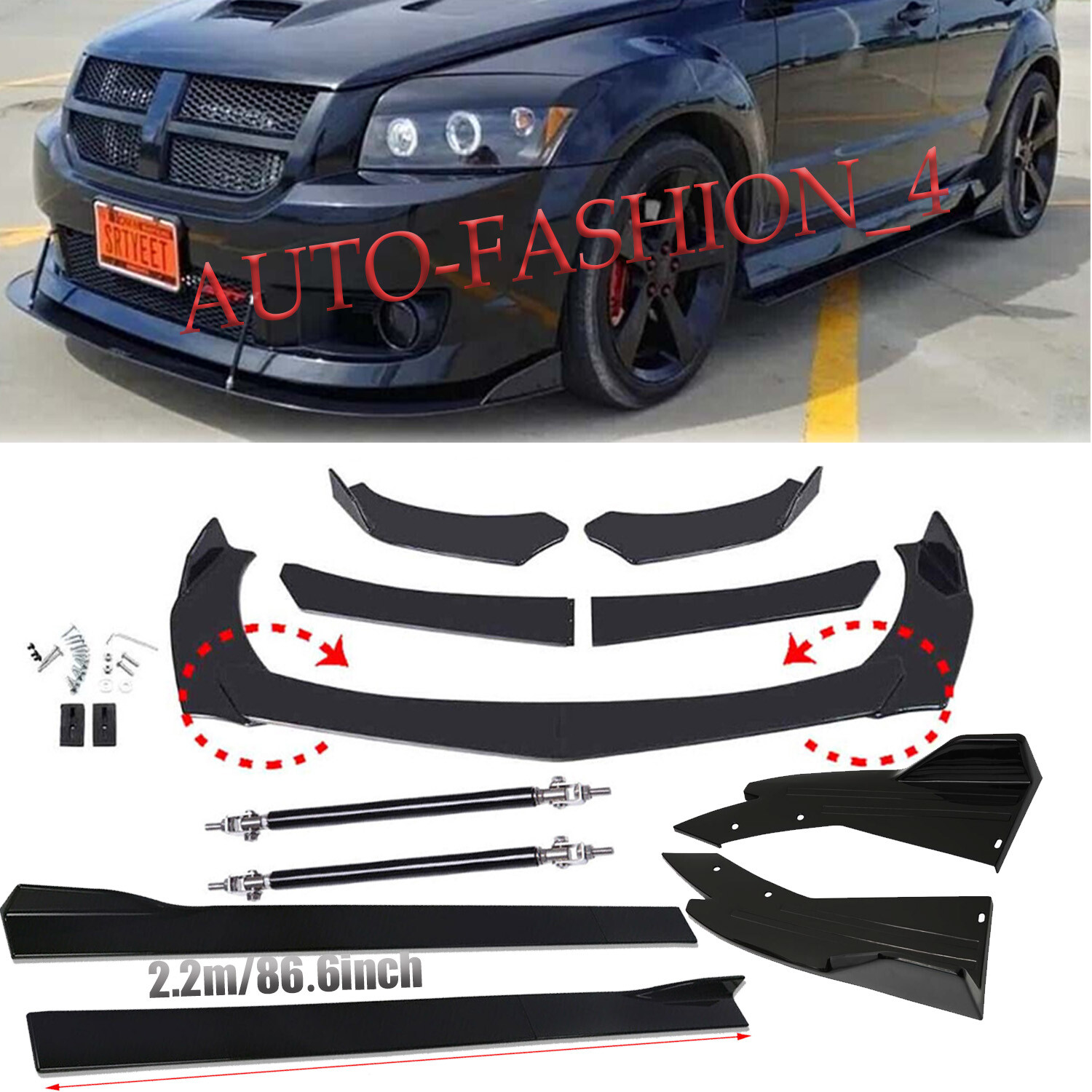 Front Bumper Lip /Side Skirt/ Strut Rods Rear Lip For Dodge Caliber SRT ...