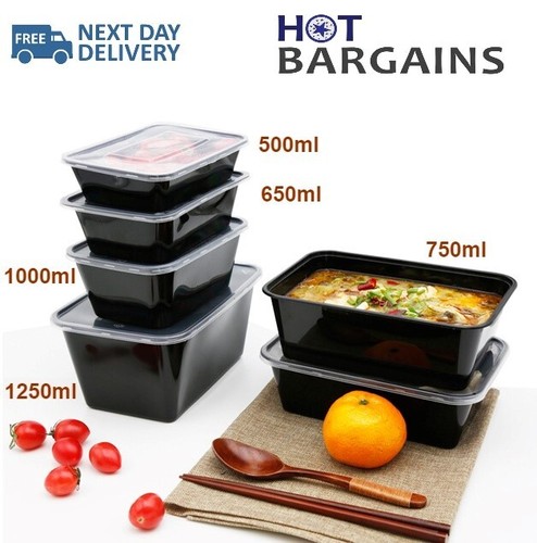 Reusable Takeaway Food Boxes Black Base Containers with Lids Microwave ...