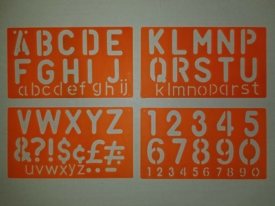 4-SET Stencil Reusable LETTERS NUMBERS SIMBOLS Resistant Plastic 9.5x5 ...