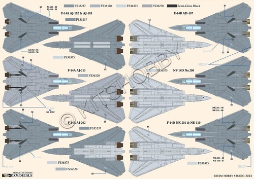 DXM decal 1/72 USN F-14 Tomcat VF-2/VF-31/VF-41/VF-84/VF-101/VX-30 ...