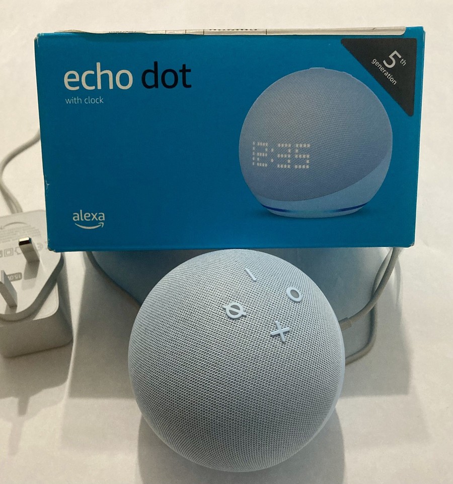 AMAZON ECHO DOT 5TH GENERATION SMART SPEAKER ALEXA /CLOCK DISPLAY/BLUE ...