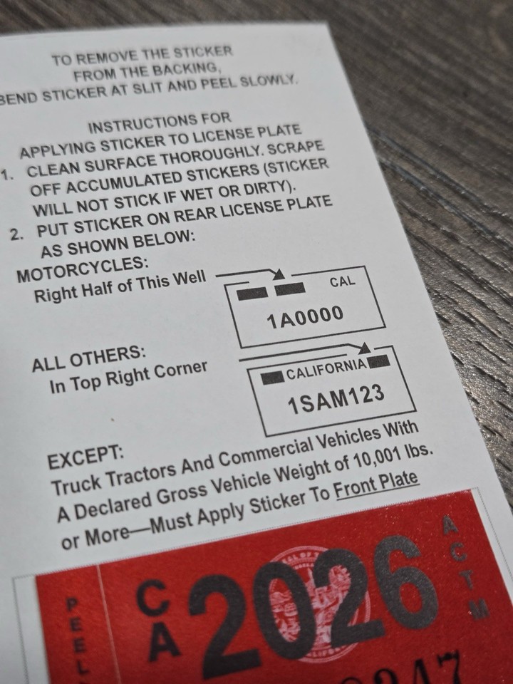 Not A Registration Tag - DMV Sticker CVRA 2026 Red California License ...
