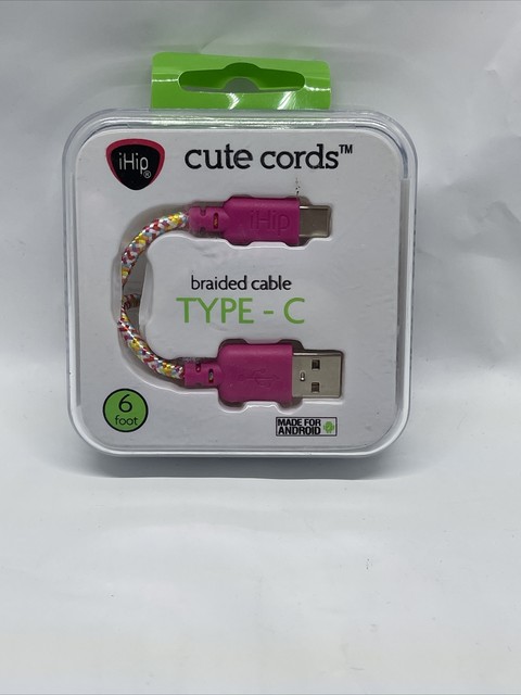 iHip Cute Cords Braided Cable Type - C Android Charging Cord PINK 6 ft ...