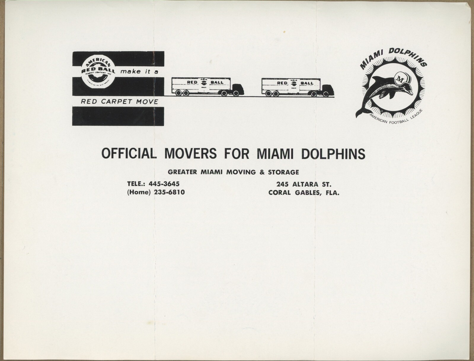 1967 Miami Dolphins Team Photo - Red Ball Movers Promo 8.5x11 | eBay