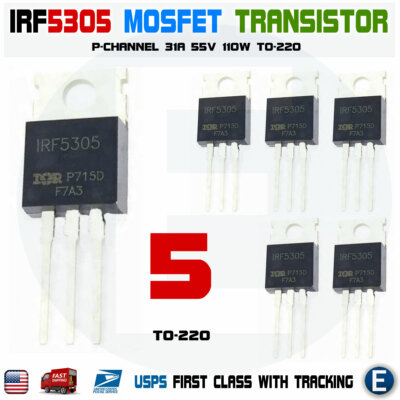 5PCS IRF5305 IRF5305PBF Mosfet Transistor P-Channel 31A 55V 110W TO-220 ...