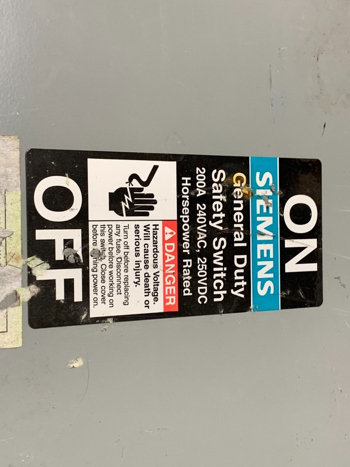 Siemens GF224N 200 Amp General Duty Safety Switch Fusible 783643148086 ...