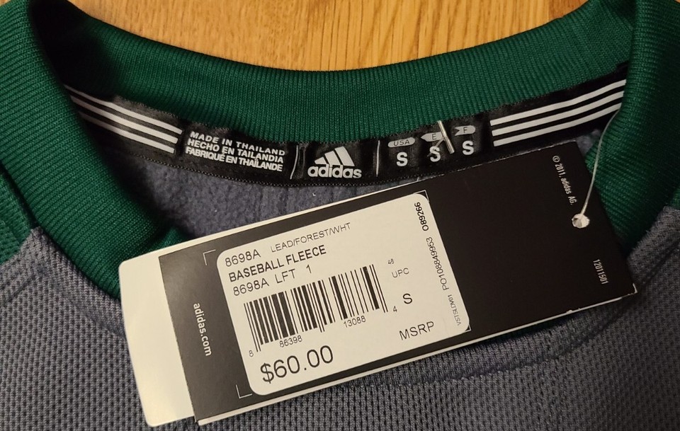$60 Adidas Long Sleeve Green Baseball Fleece Pullover Sweatshirt Men's ...