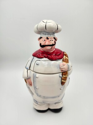 Vintage Fat Italian Chef Cookie Jar Canister 11” Tall Ceramic Hand ...