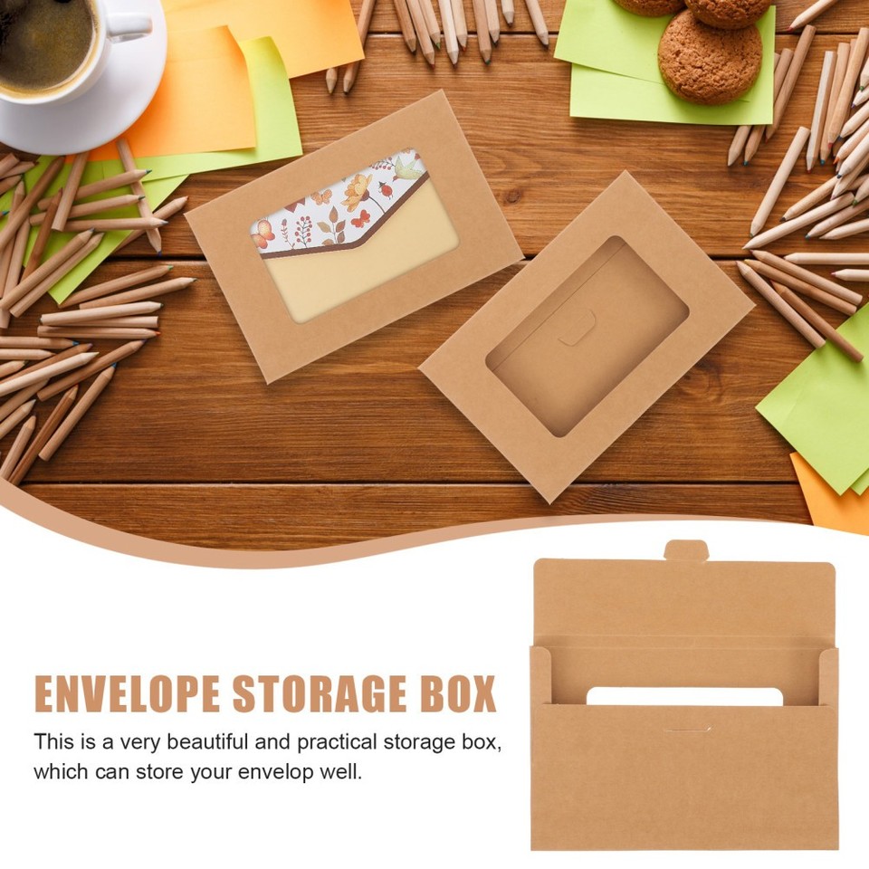 40 pcs Envelop Storage Boxes Kraft Paper Postcard Boxes Open Window ...