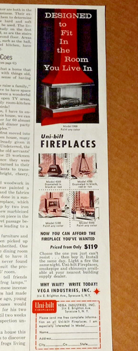 1961 print ad - Uni-bilt home Fireplaces Vega Industries Syracuse NY ...