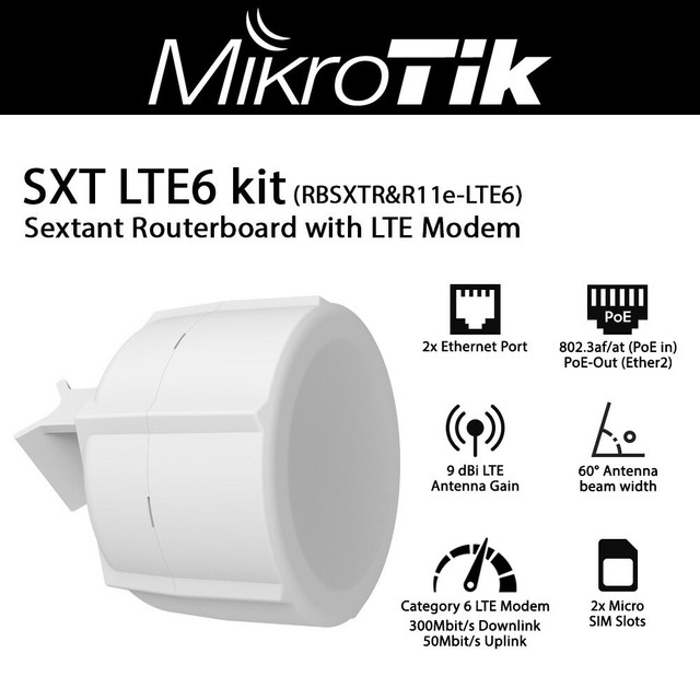 MikroTik SXT Lte6 Kit (rbsxtr&r11e-lte6) Cat6 LTE Network Modem 2x SIM ...