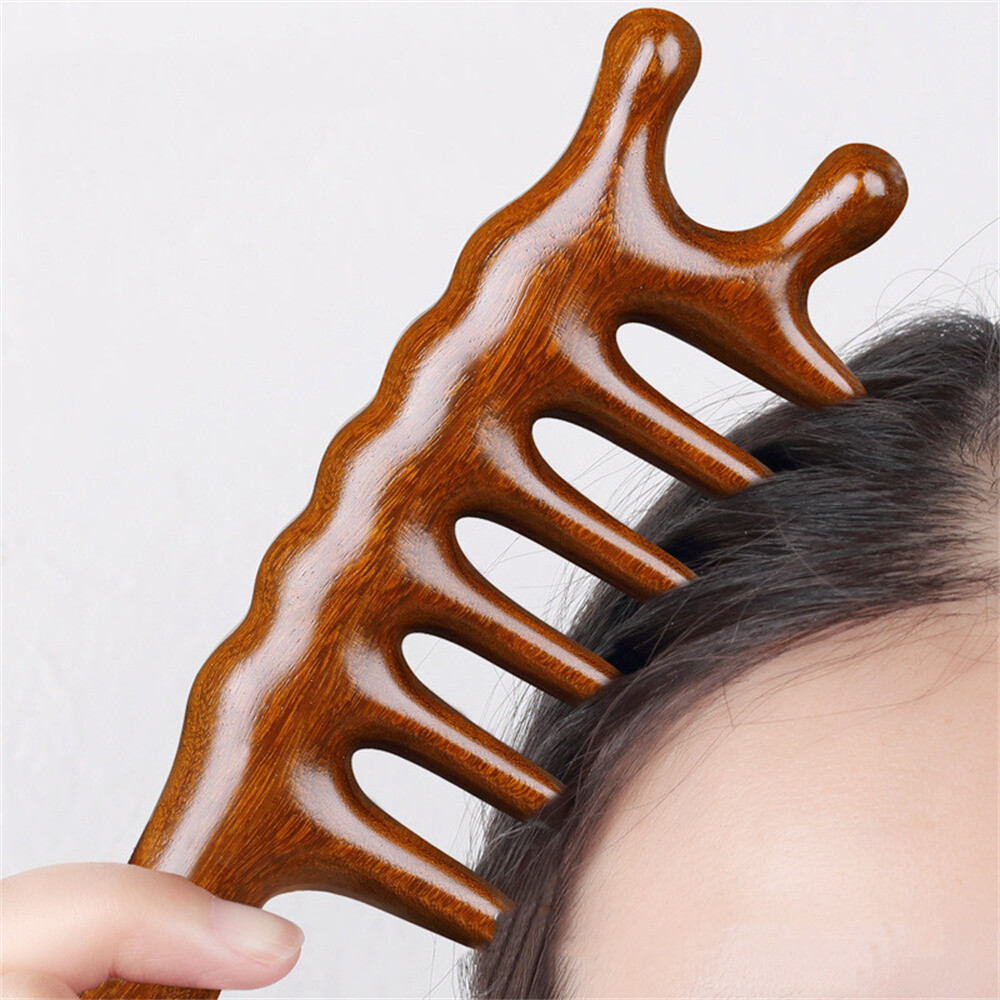 Natural Wooden Comb Meridian Massage Anti-static No-snags Wide Tooth ...