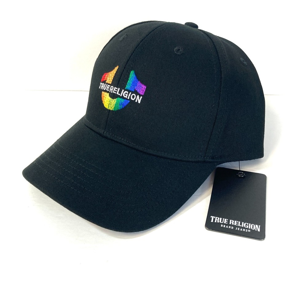 new$49 TRUE RELIGION HAT black rainbow logo structured curve bill ...