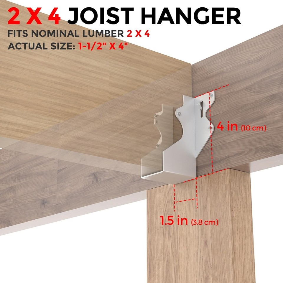 50 Pcs 2x4 Joist Hangers for Wood,20 Gauge Metal Face Mount Joist ...