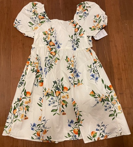 Time & True Floral Dress Cotton NWT Puff Sleeve Mini Tie Back M Blogger ...