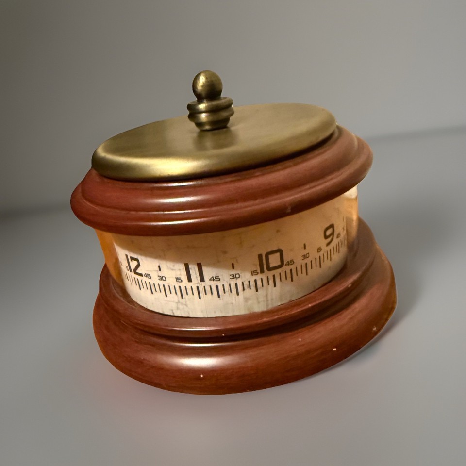 Bulova Tolland B2626 Tape Measure Clock Wooden Tabletop Vintage ...