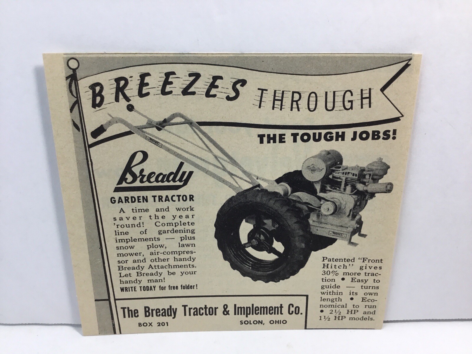 1949 Bready Garden Tractors, Breezes Though The Tough Jobs. Solon, OH ...