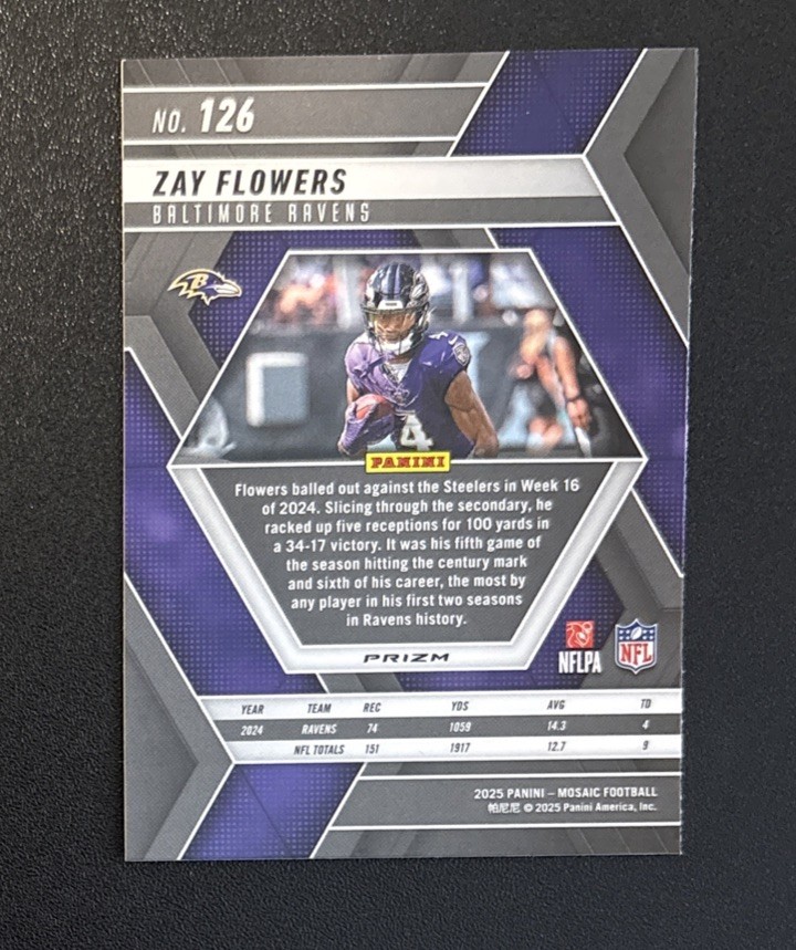 ZAY FLOWERS 2025 MOSAIC #126 PURPLE SCOPE COLOR MATCH BALTIMORE RAVENS ...