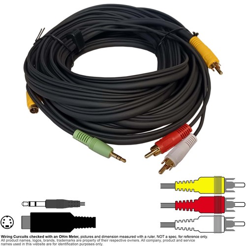 Cable S Video TV Mini Din MD 4 Pin 3.5mm Stereo RCA AV Composite 25FT ...