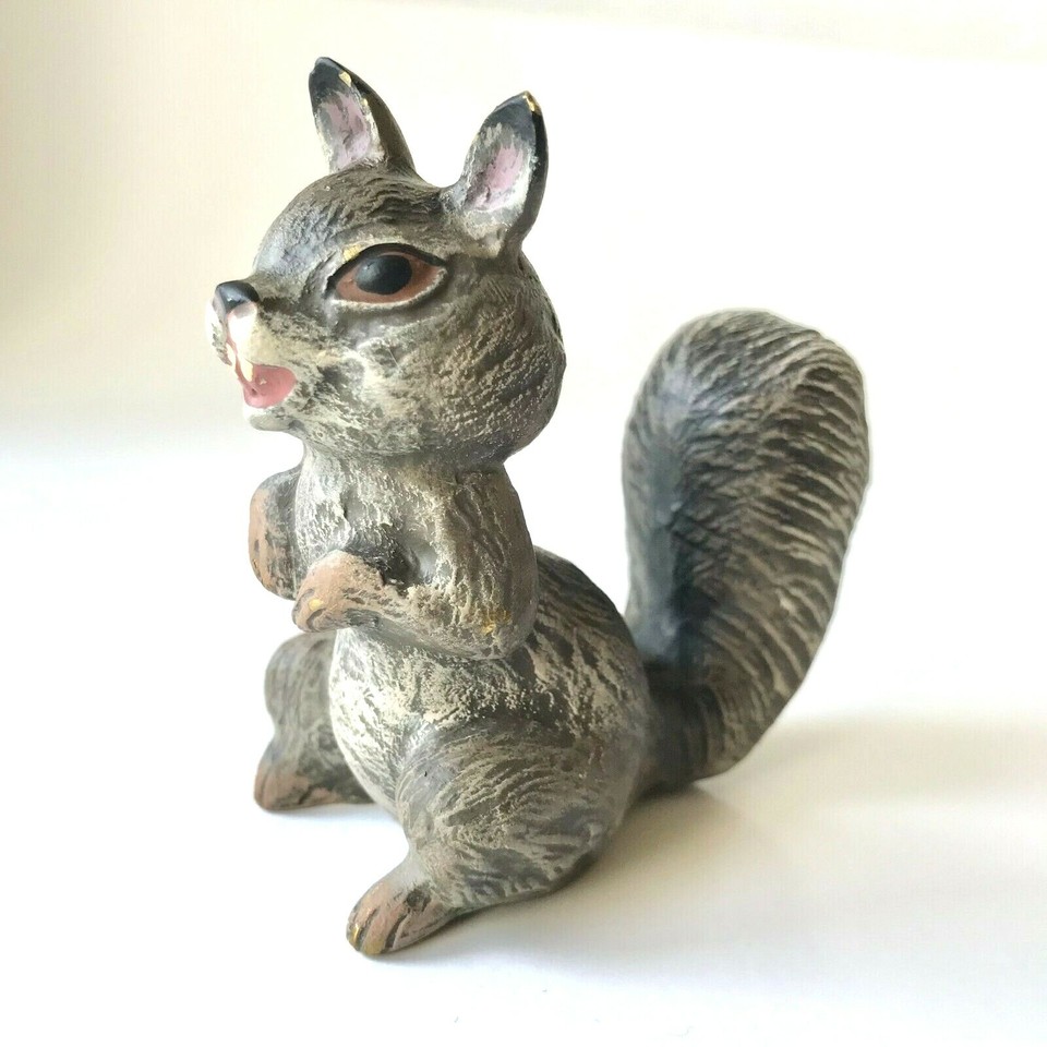 Vintage Squirrel Figurine Heavy Solid Metal Painted Brass Sculpture ...