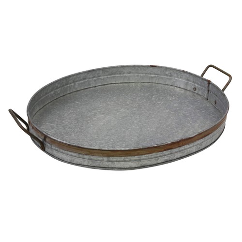 Rustic Galvanized Serving Tray with Rust Trim and Metal Handles Medium ...