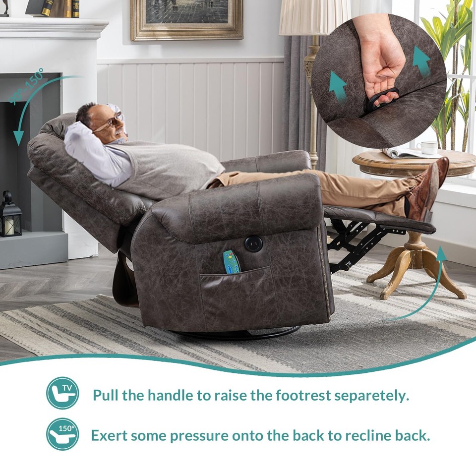 Massage Swivel Rocker Recliner, 360°Swivel Lounge Recliners W/Heat and ...