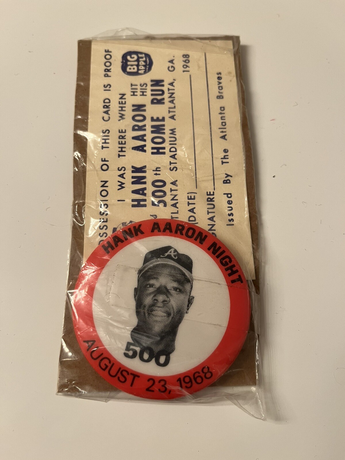 HANK AARON Night ATLANTA BRAVES 500th HOME RUN Button & I WAS THERE ...