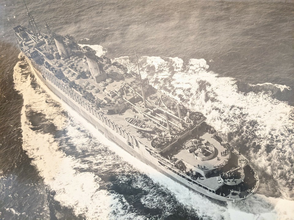 Large Vintage WWII Black + White Photo USS Wakefield Type Transport ...