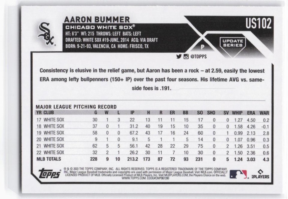 2023 Topps Update Aaron Bummer Rainbow Foil #US102 | eBay