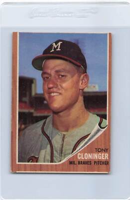 1962 Topps #63 Tony Cloninger Braves EX *8026 | eBay