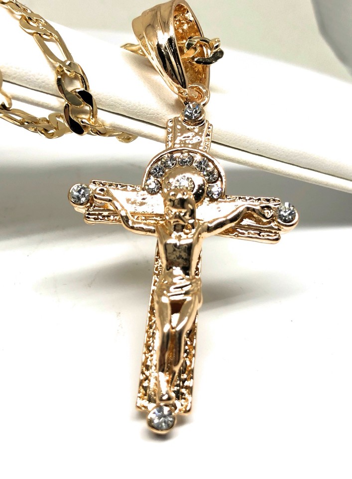 Gold Plated Jesus Cross Pendant Necklace Chain Jesus Cruz Crucifijo ...