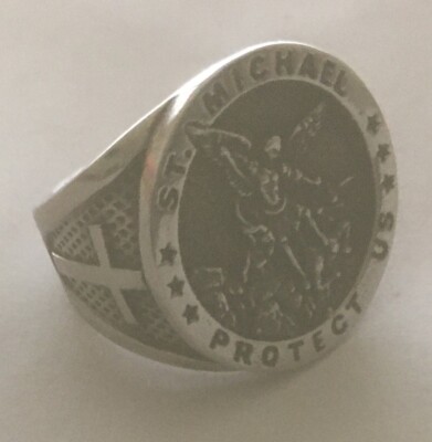 Stainless steel men ring patron of police ST George USA size 10 | eBay