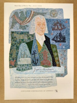 1954 CCA Container Corp James Madison quote Thomas Vroman art vintage ...