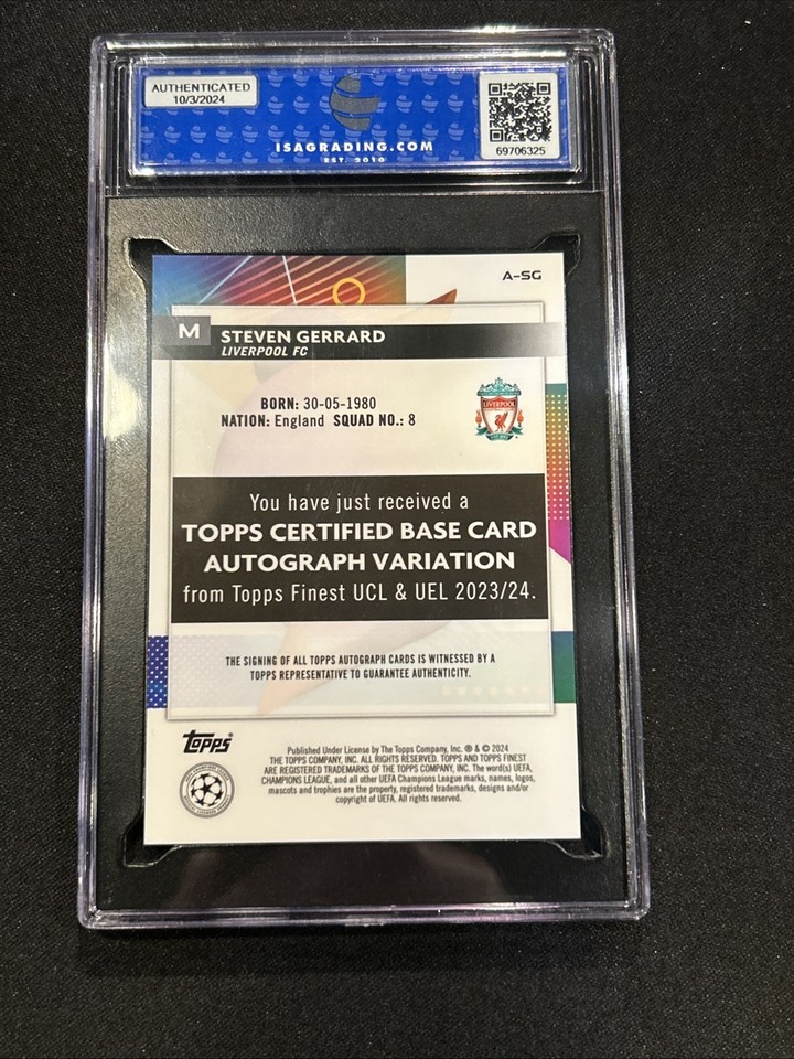 2023 Topps Finest UEFA Steven Gerrard GREEN Refractor Auto /99 ISA 10 ...