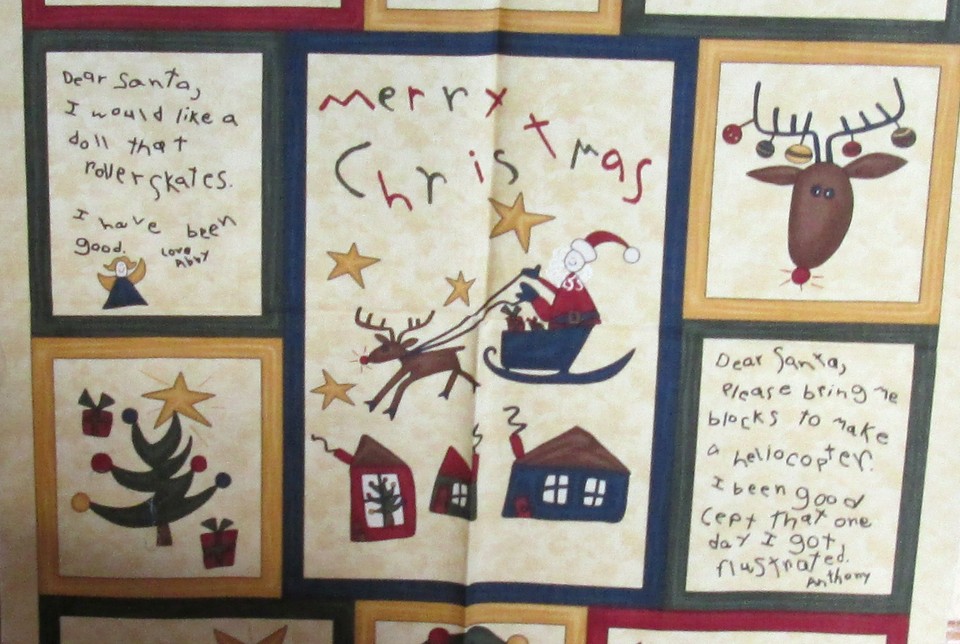 1 Pretty MODA Gold "Dear Santa" Christmas Quilting/Wallhanging Fabric ...
