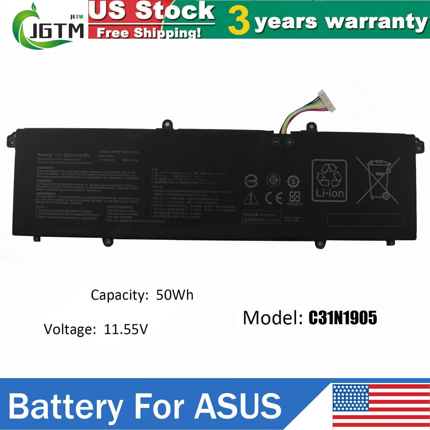 C31N1905 Battery For ASUS VivoBook S13 S333 S14 M433 S433FL S533EQ 11 ...
