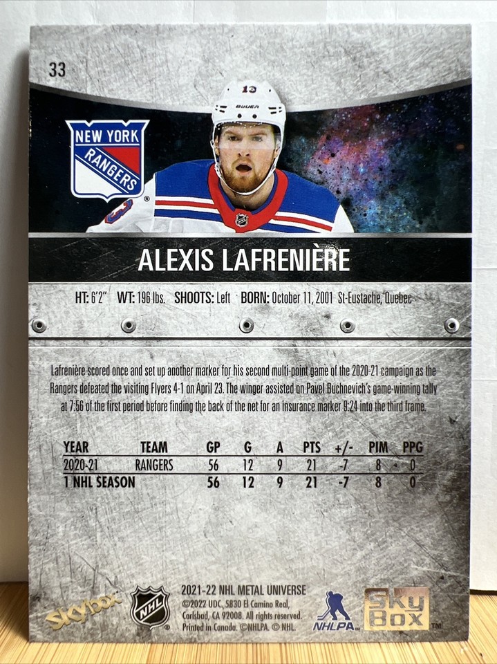 2021-22 Skybox Metal Universe #33 Alexis Lafreniere New York NY Rangers ...